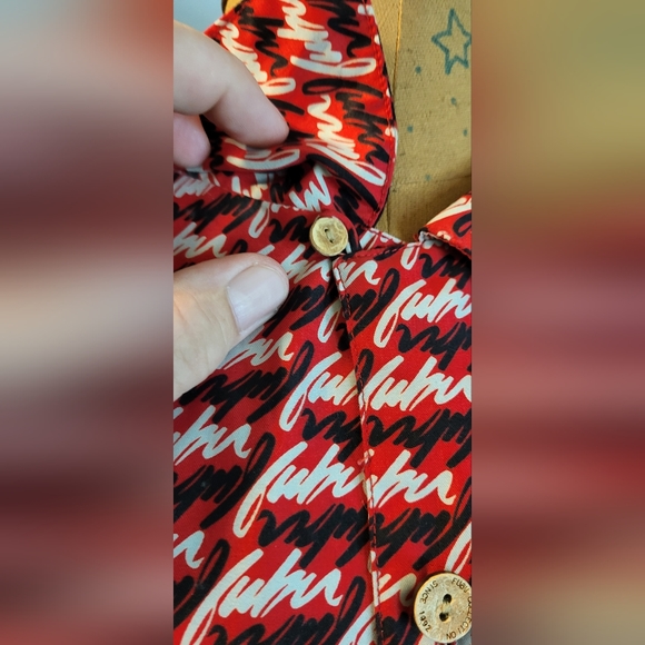 FUBU | Shirts | Vintage Mens Fubu Short Sleeve Button Up Red With Fubu All Over Print 992 Xl ...